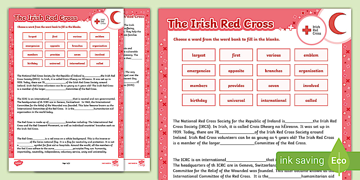The Irish Red Cross (Cloze Procedure) (teacher made)