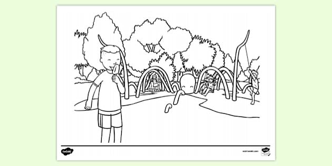 New Zealand March Park Scene Colouring Sheet