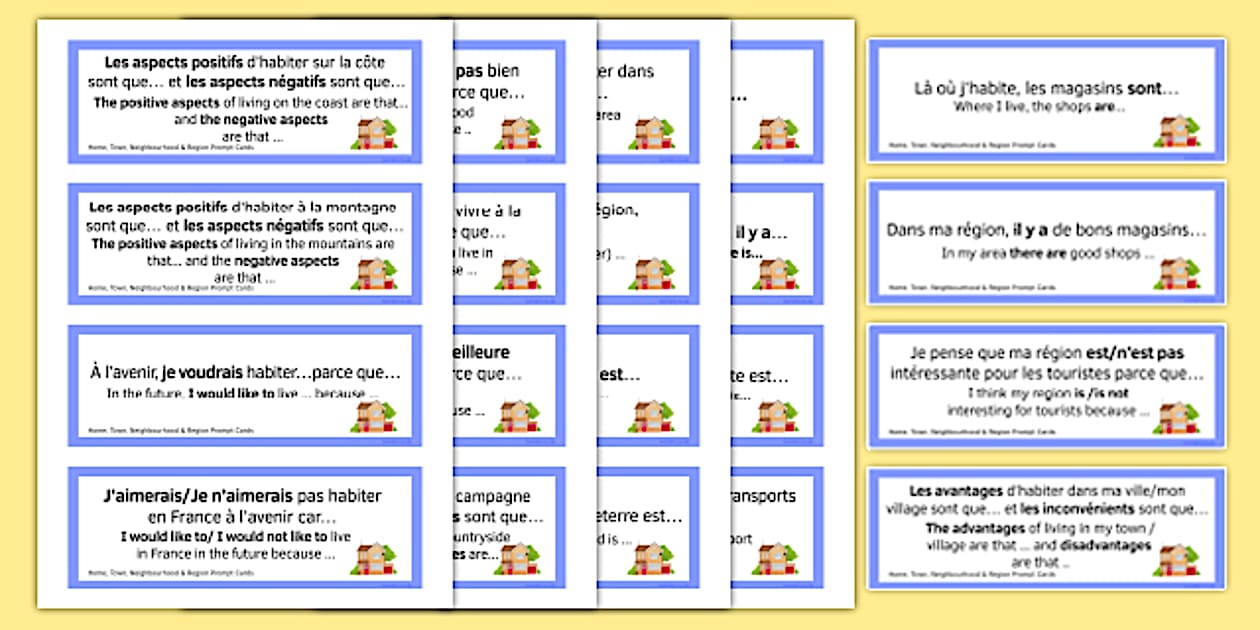 General Conversation Question Prompt Cards Home Town Neighbourhood and ...