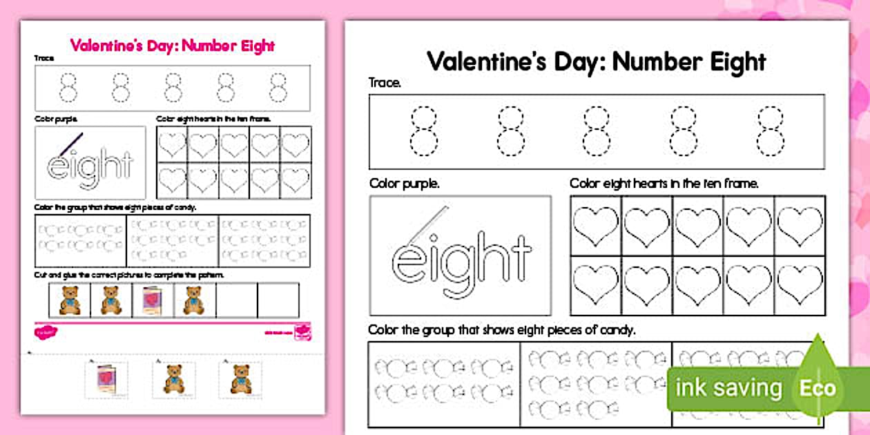 Valentine’s Day Number Eight Worksheet for Kids | Twinkl