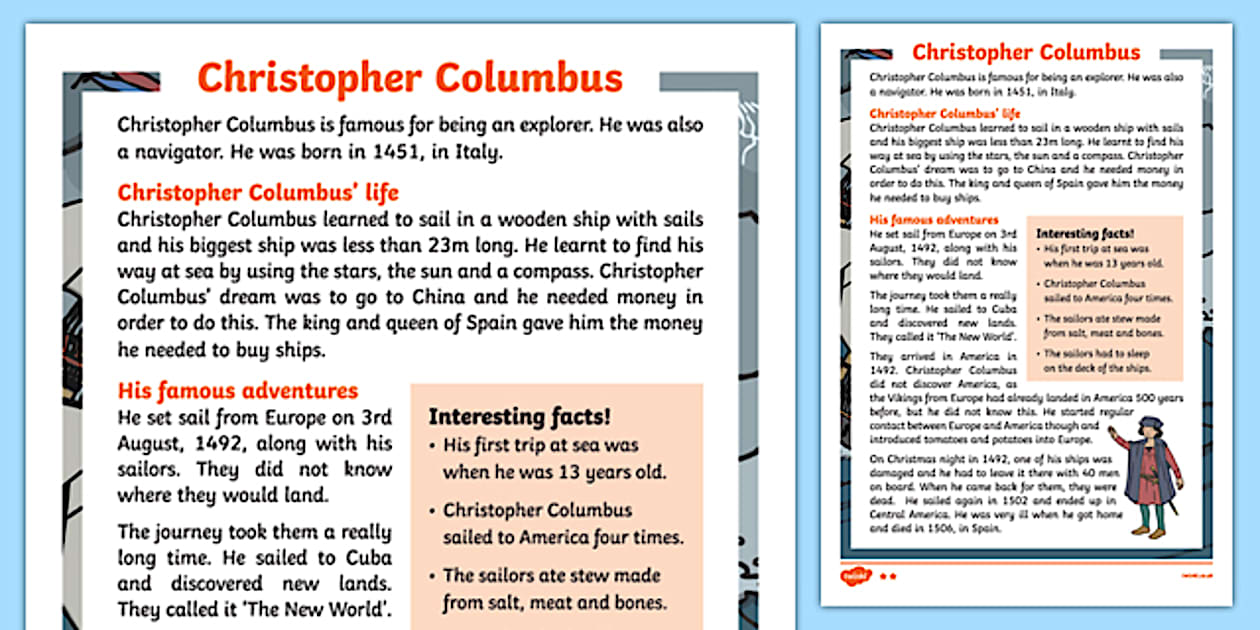 Christopher Columbus Explorer Information Sheet - Twinkl