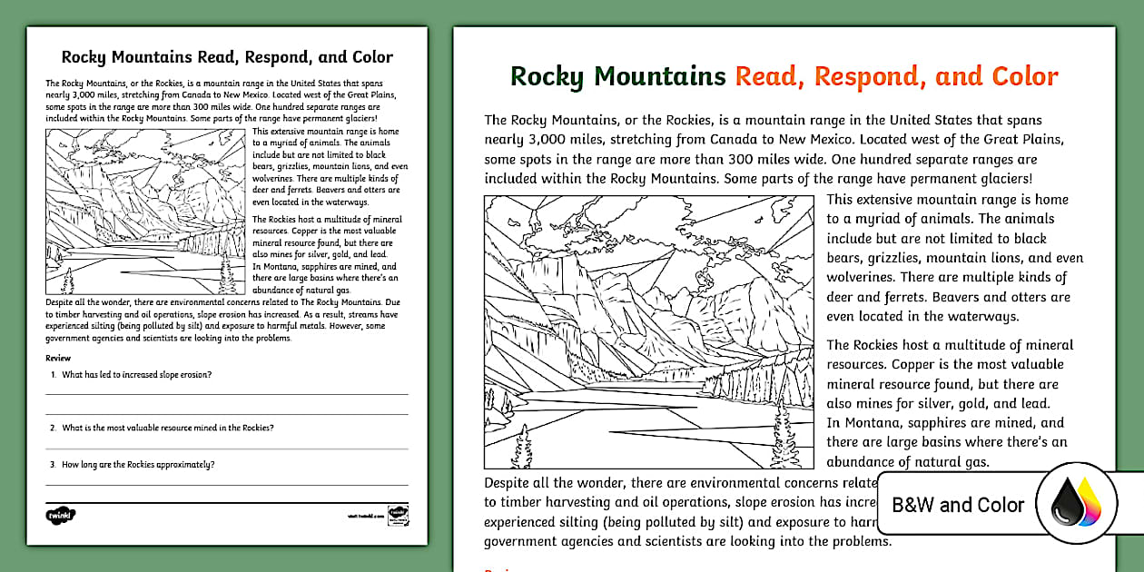 Fifth Grade Rocky Mountains Read, Respond, and Color