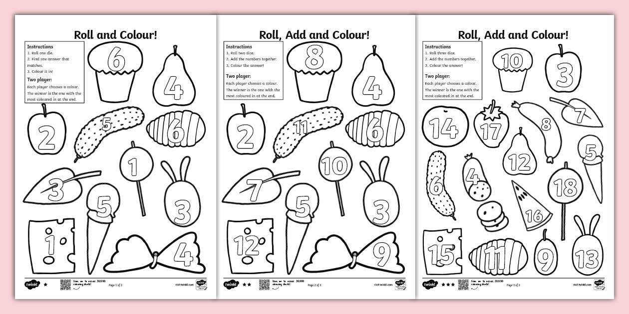The Very Hungry Caterpillar Roll and Colour Worksheet