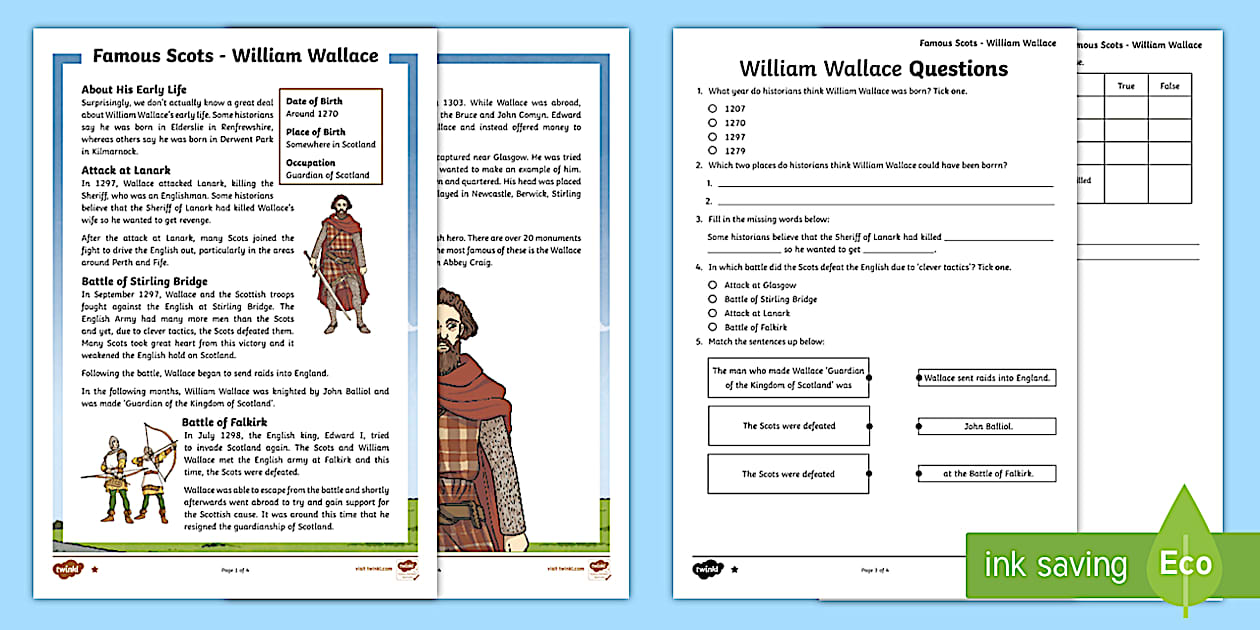 Lower Ability LKS2 William Wallace Differentiated Reading Comprehension