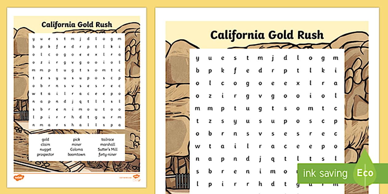 California Gold Rush Word Search - Social Studies - Twinkl
