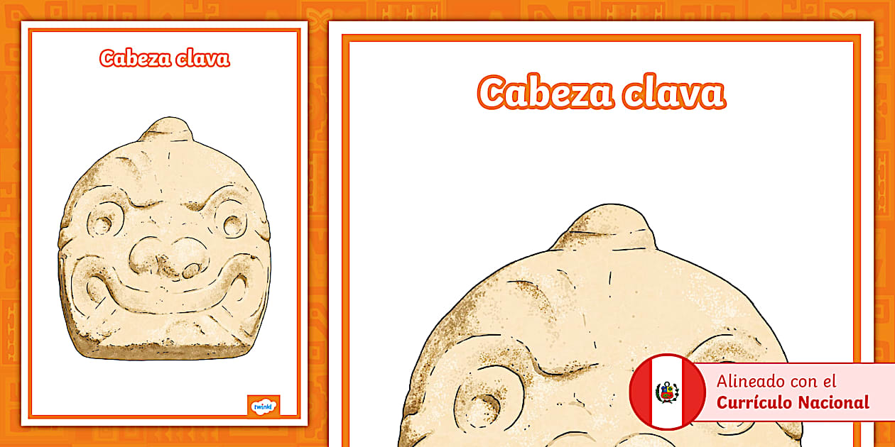 Póster: Dibujo cabeza clava Chavín | Twinkl (teacher made)