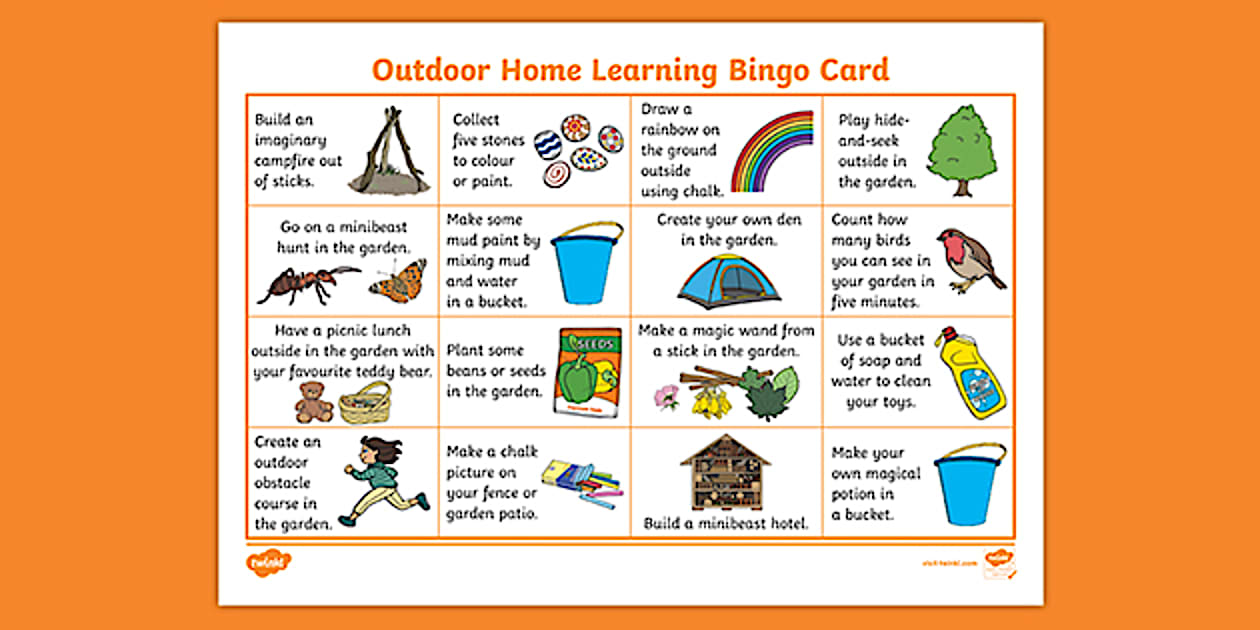 Editable Outdoor Home Learning Bingo Card (teacher made)