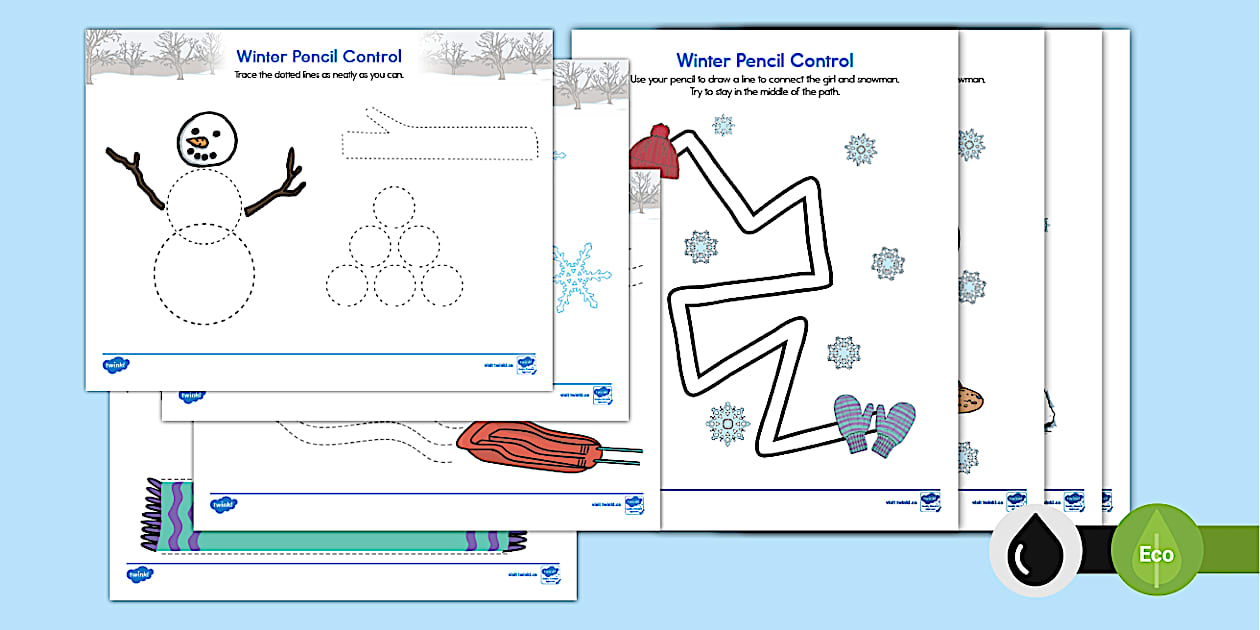 Winter Pencil Control Activity Sheets - Twinkl