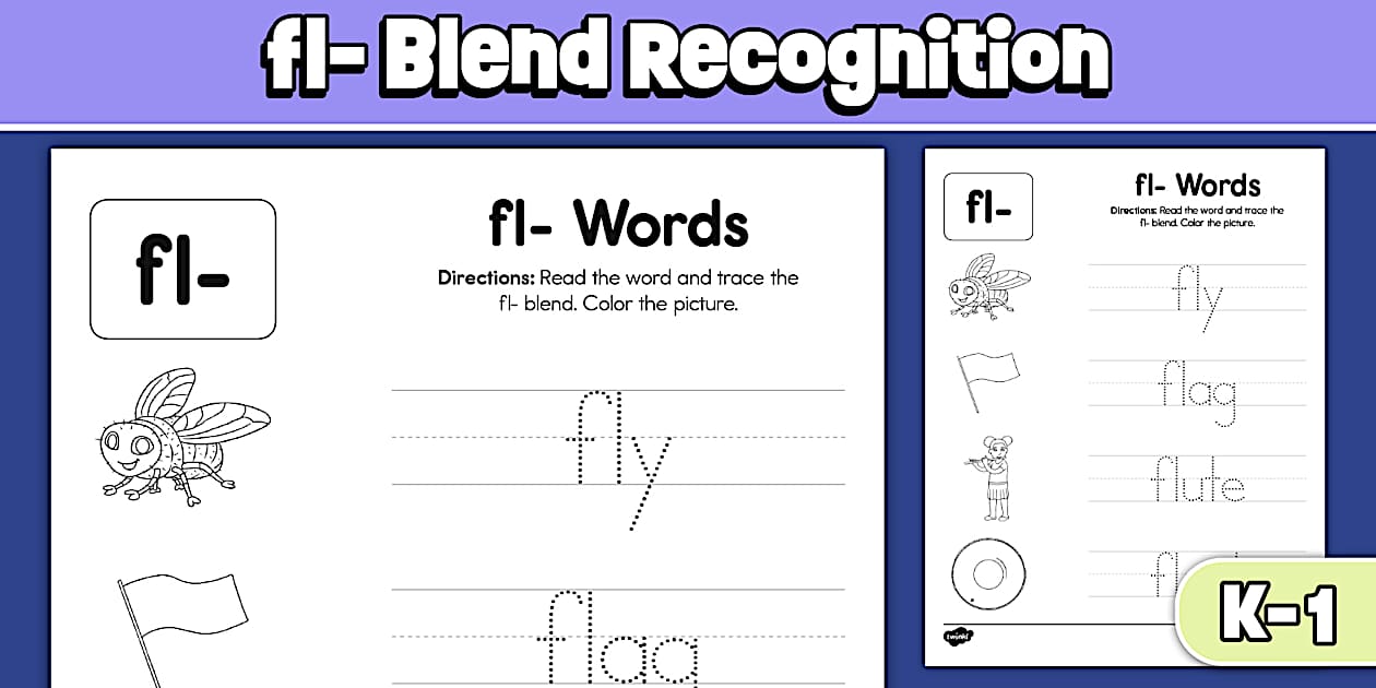 fl- Words: Blend Recognition Worksheet for K-1st Grade
