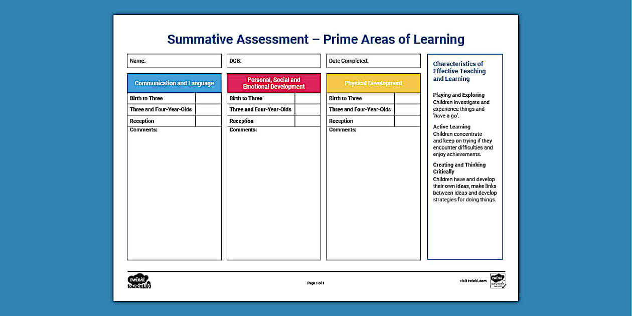 EYFS Transition Summary Form: Prime Areas of Learning