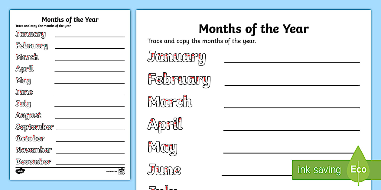 Editable Months of the Year Practice Writing Worksheet