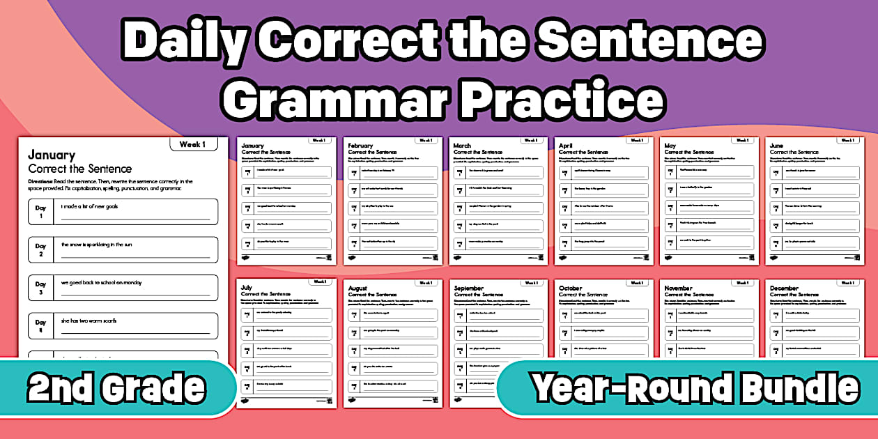 2nd Grade Grammar Correct the Sentence Full Year Bundle Pack