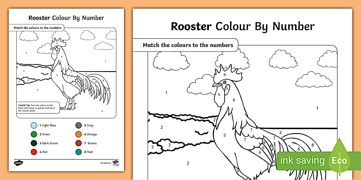 Rooster Colour-by-Number Page | Twinkl KS1 | Colour - Number