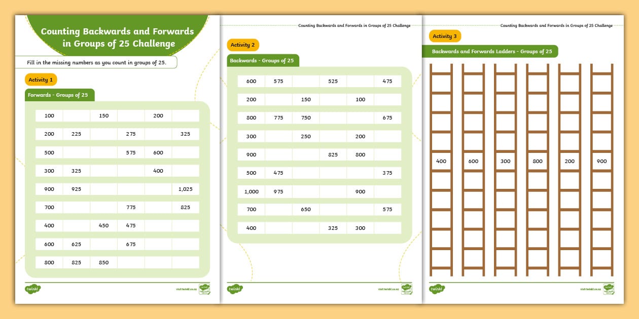 Counting Backwards and Forwards in Groups of 25 Challenge