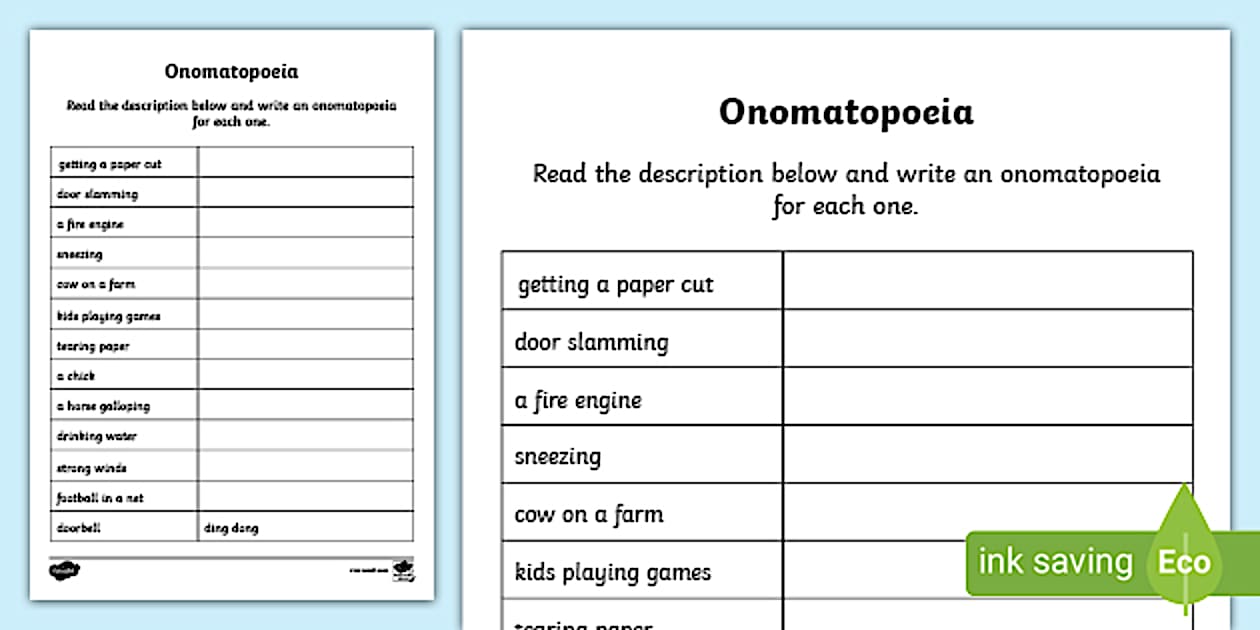 Editable *FREE* Onomatopoeia Worksheet - Twinkl