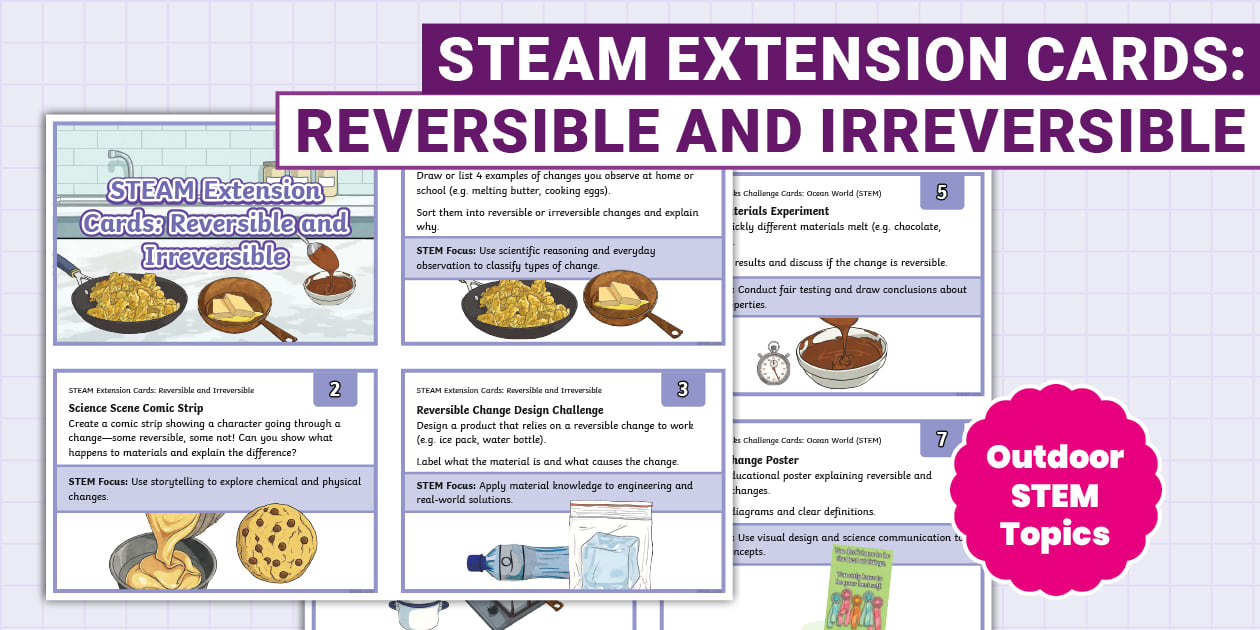 STEAM Extension Cards: Reversible and Irreversible - Twinkl