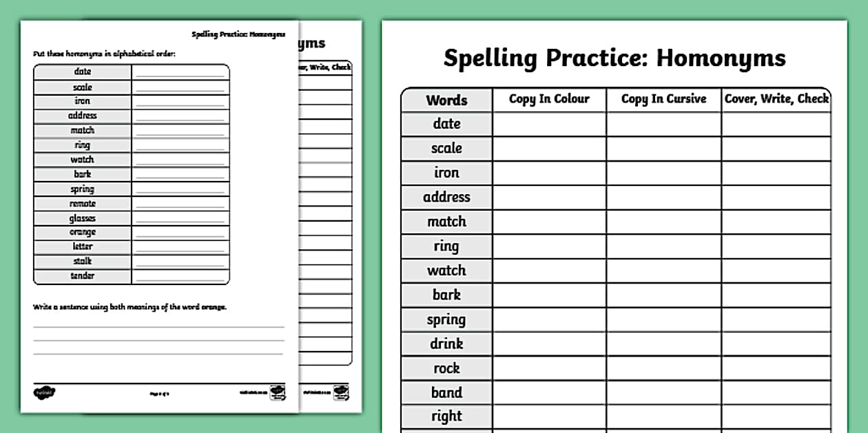 Grade 3 English Phonics Term 3 Homonyms Practice Sheets (CAPS)