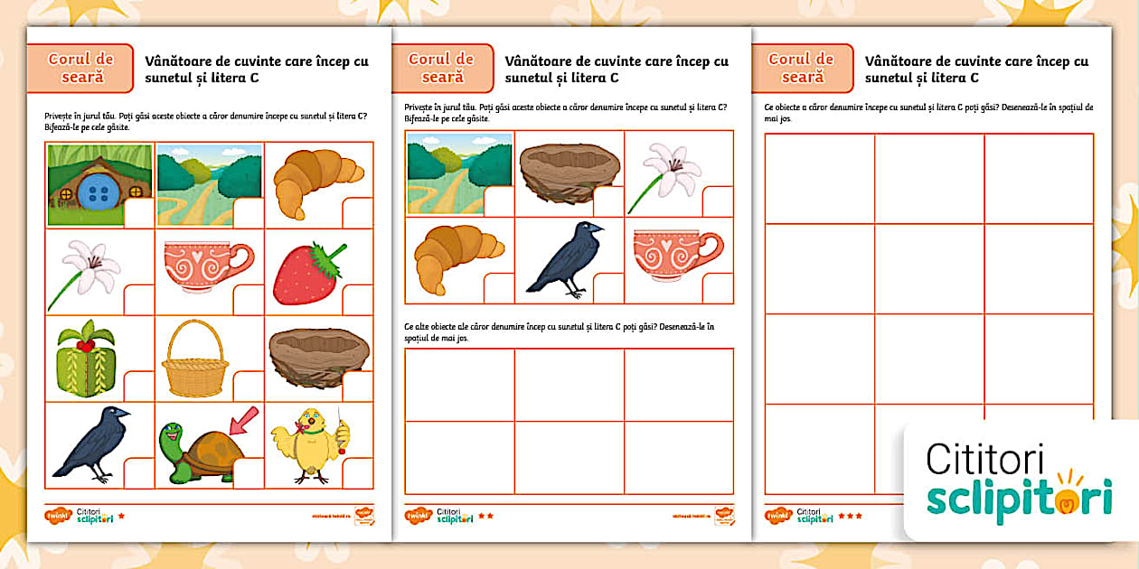 Vânătoare de cuvinte care încep cu sunetul și litera C