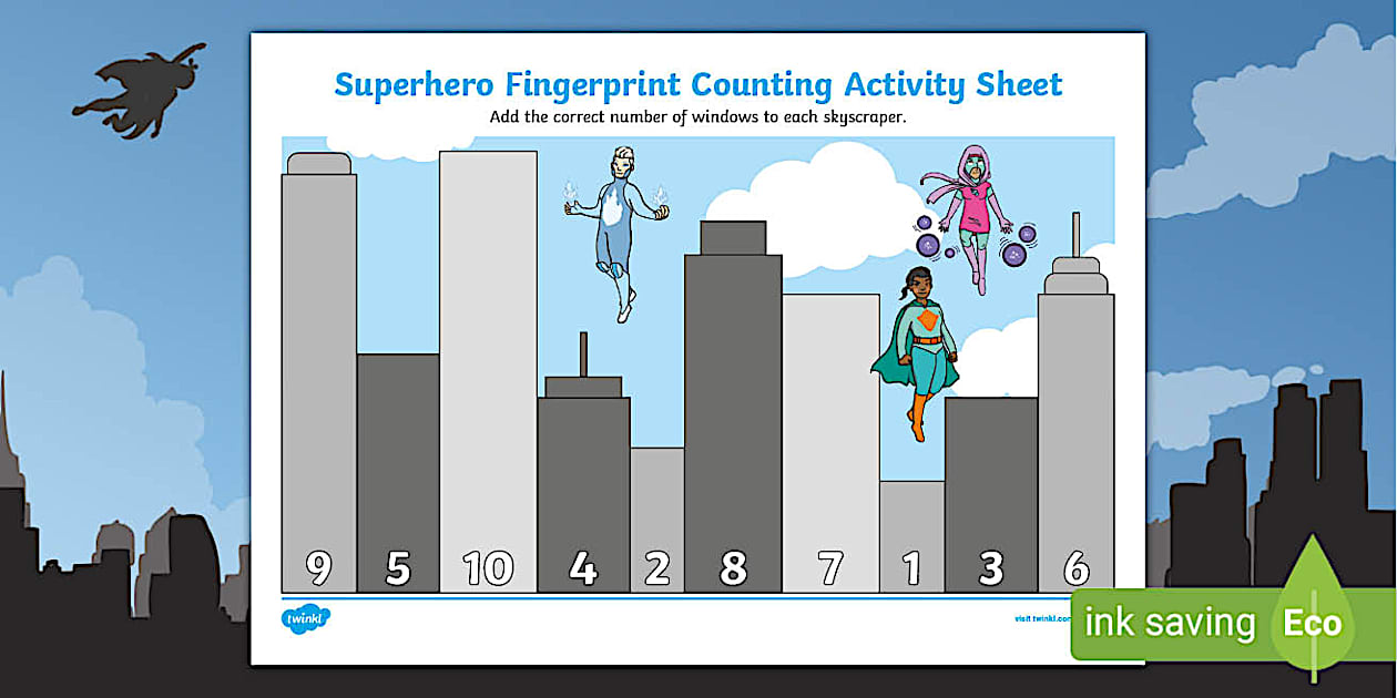 Superhero Fingerprint Counting Worksheet / Worksheet Pack
