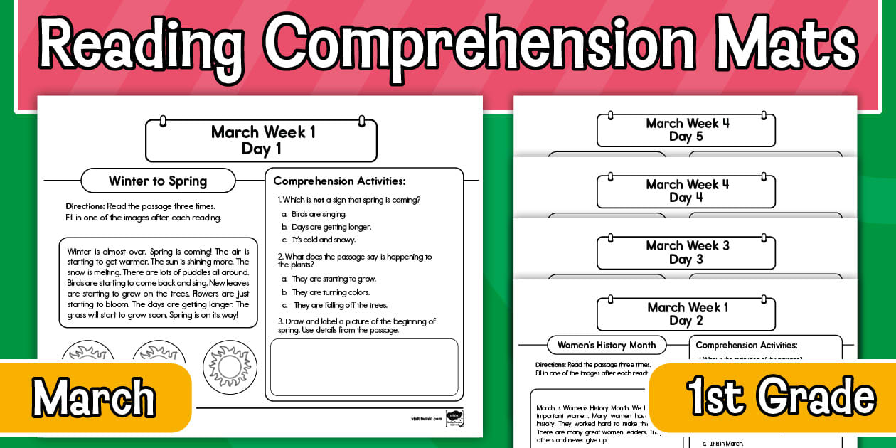 March First Grade Daily Reading Comprehension Mats