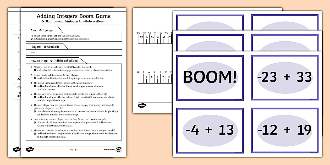 Grade 7 Maths Adding Integers Boom Game Xh/Eng CAPS Aligned