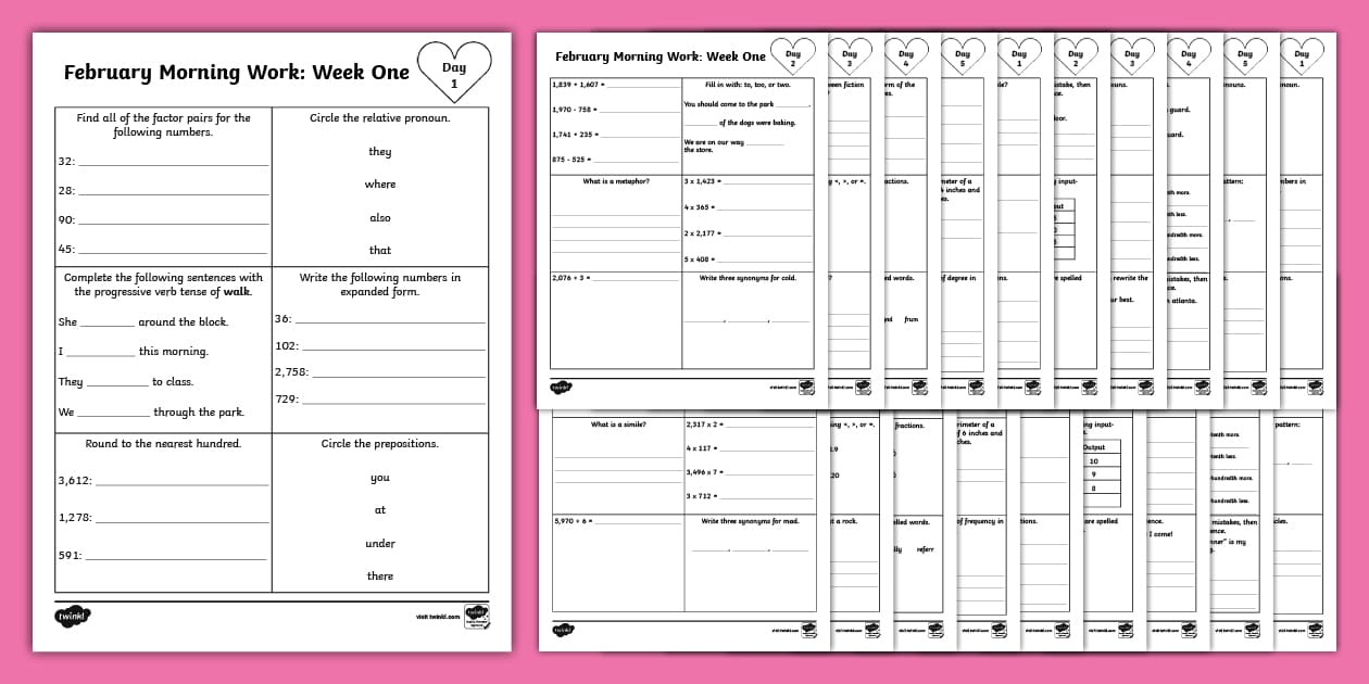 Fourth Grade February Morning Work Bundle (teacher made)