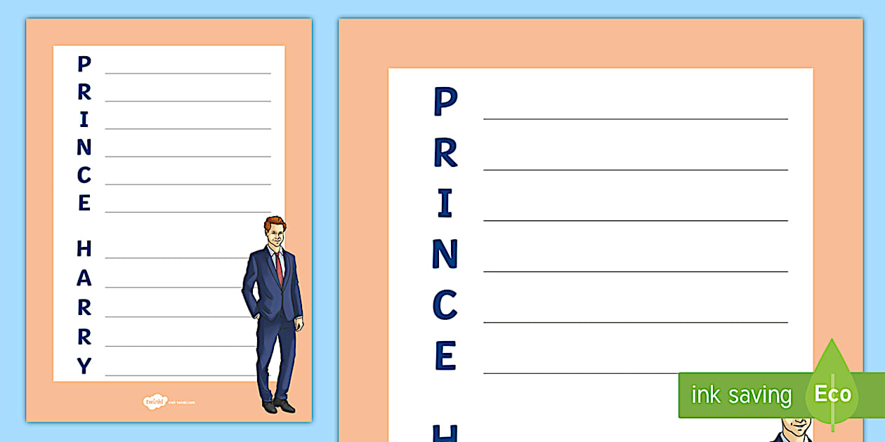 Prince Harry Acrostic Poem - KS2 - Invictus Games - 23rd Sept 2017