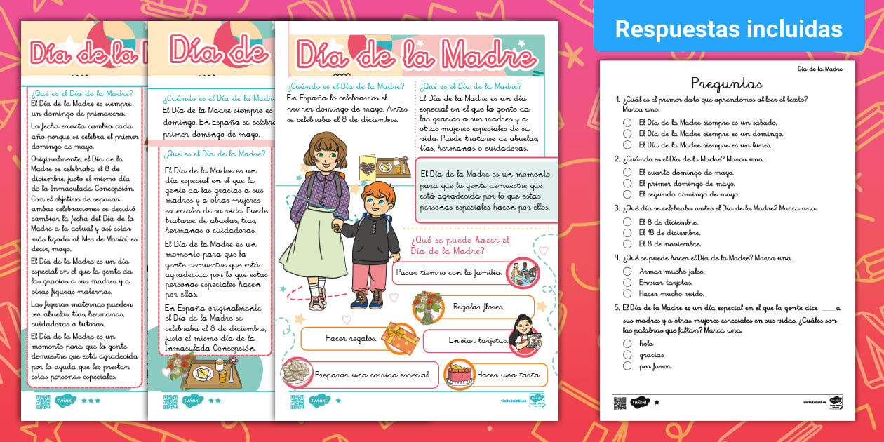 Comprensión lectora por niveles: Día de la Madre