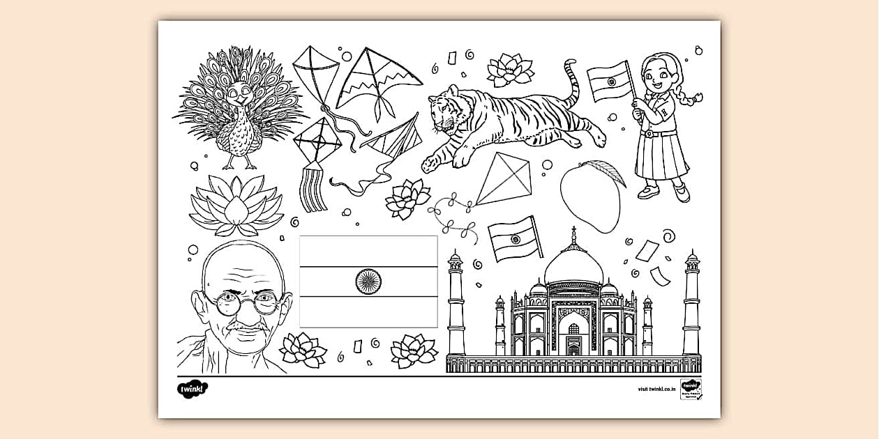 * NEW * Indian Independence Day Colouring Sheet - Twinkl