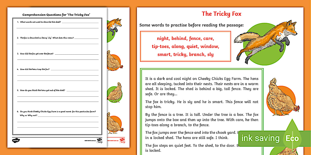 Decodable Text with Comprehension Questions - The Tricky Fox