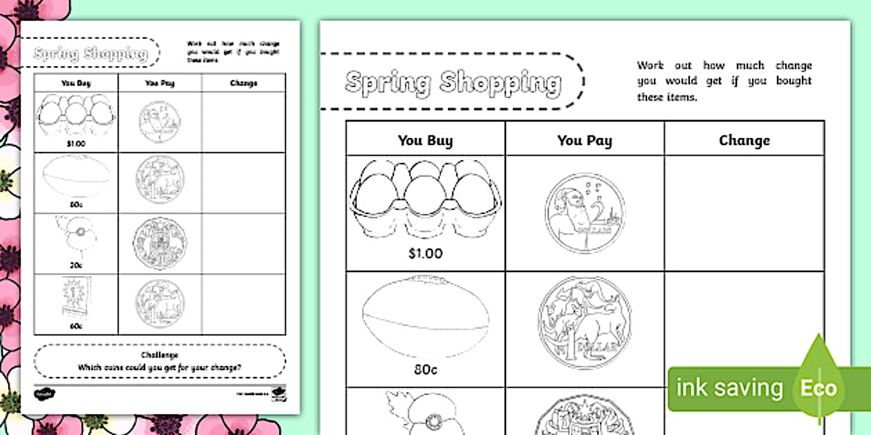 Spring Finding Change Worksheet (teacher made) - Twinkl