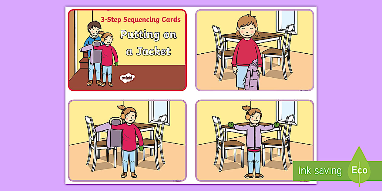 Three-Step Sequencing Cards: Putting on a Jacket - Twinkl