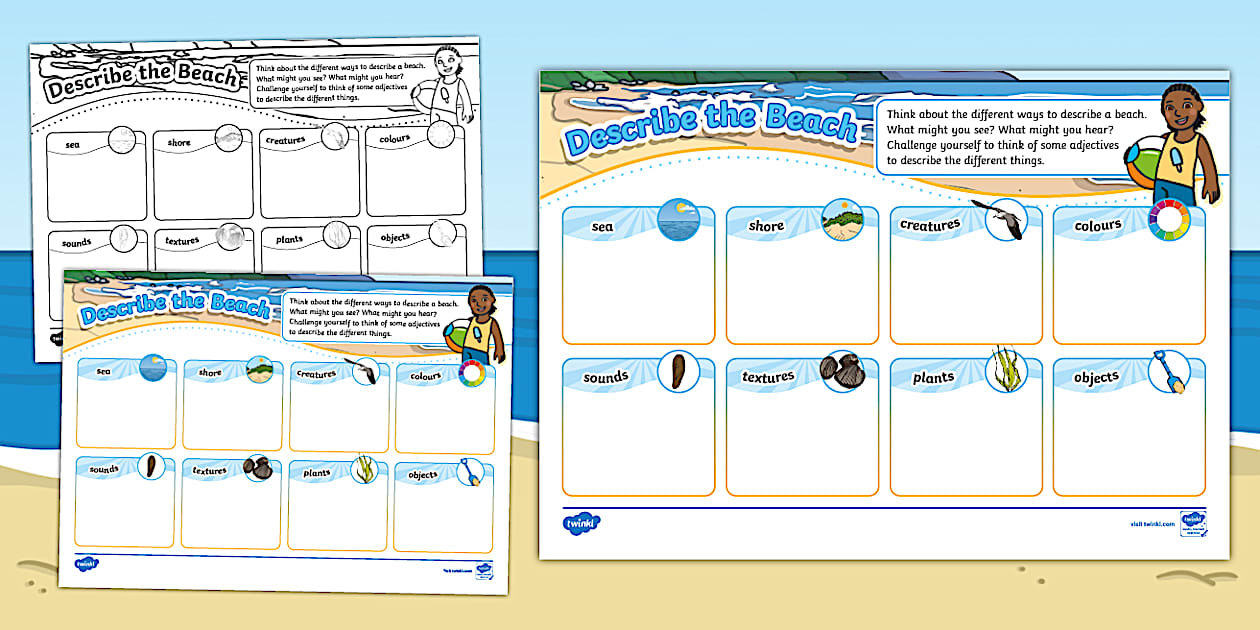 Beach Adjectives Worksheet (teacher made) - Twinkl