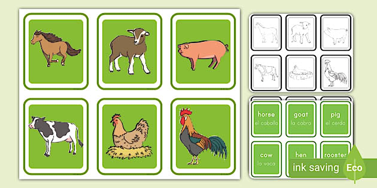 Farm Animals English/Spanish Matching Cards