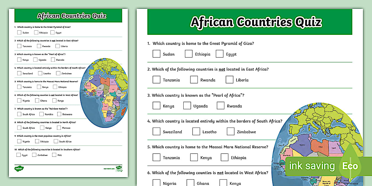 African Countries Quiz (Teacher-Made) - Twinkl
