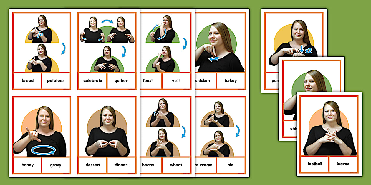Colorful ASL Sign Thanksgiving Clip Cards | Twinkl USA