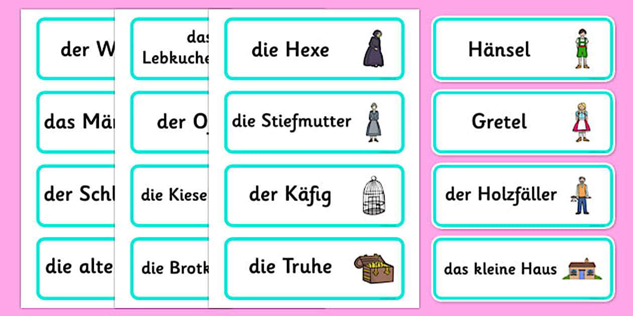 Hänsel und Gretel Wort- und Bild Karten Deutsch - Twinkl