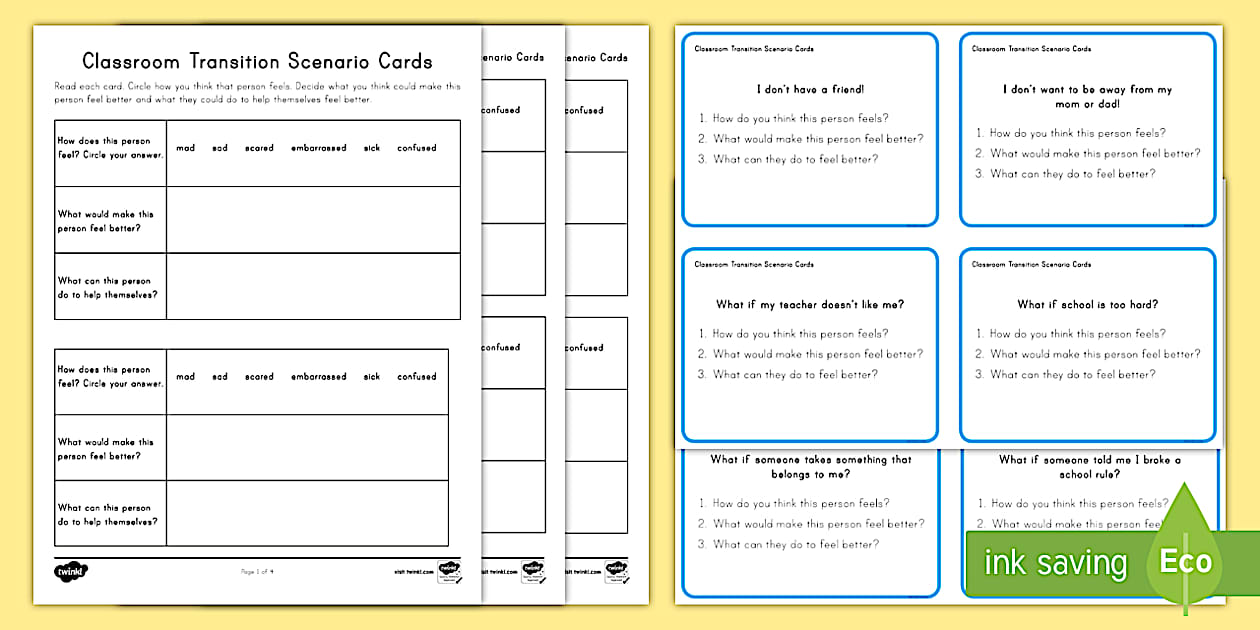 Classroom Transition Scenario Cards for K-2nd Grade - Twinkl