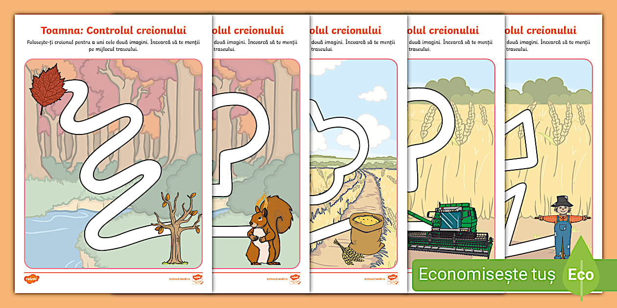 Toamna: Controlul creionului – Fișe de activitate