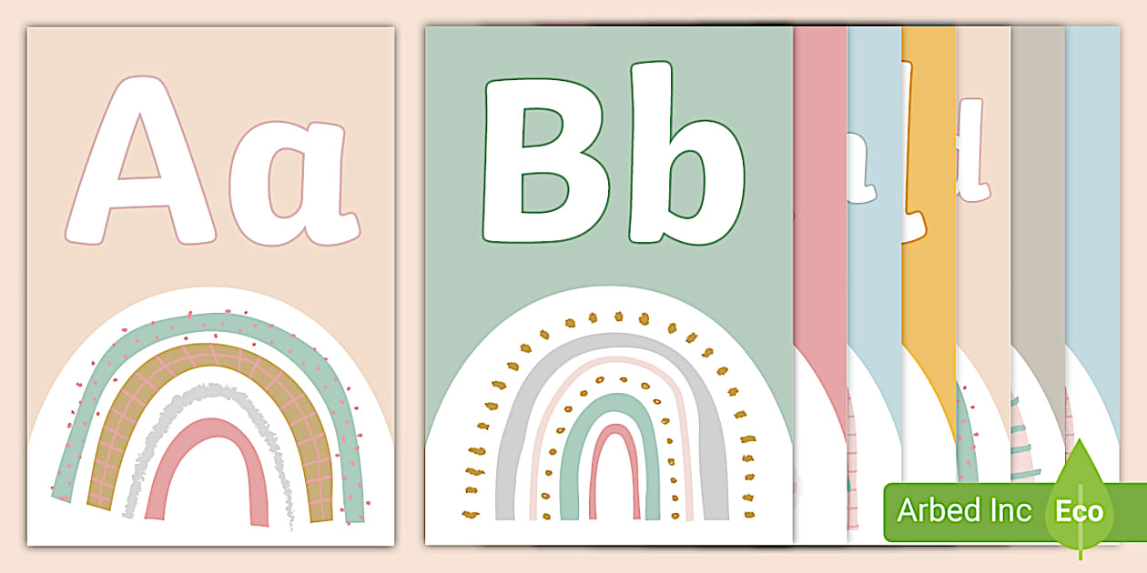 Posteri Llythrennau'r Wyddor ar Thema'r Enfys - Twinkl