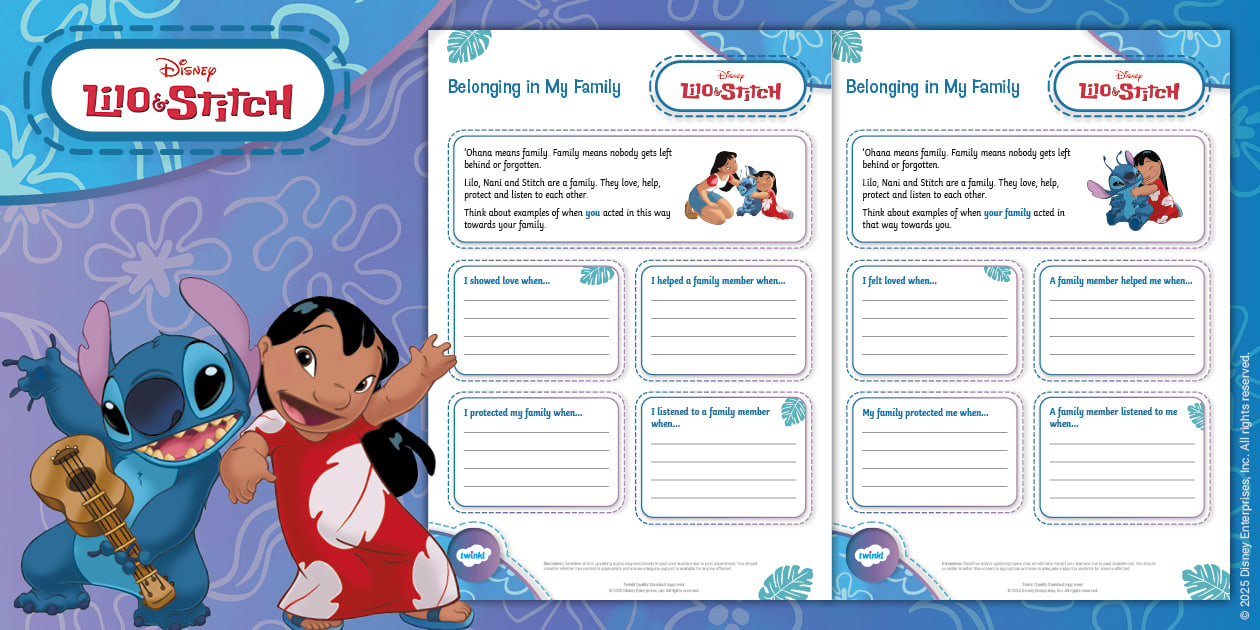 My Family Worksheet - Disney’s Lilo & Stitch | Teacher-Made