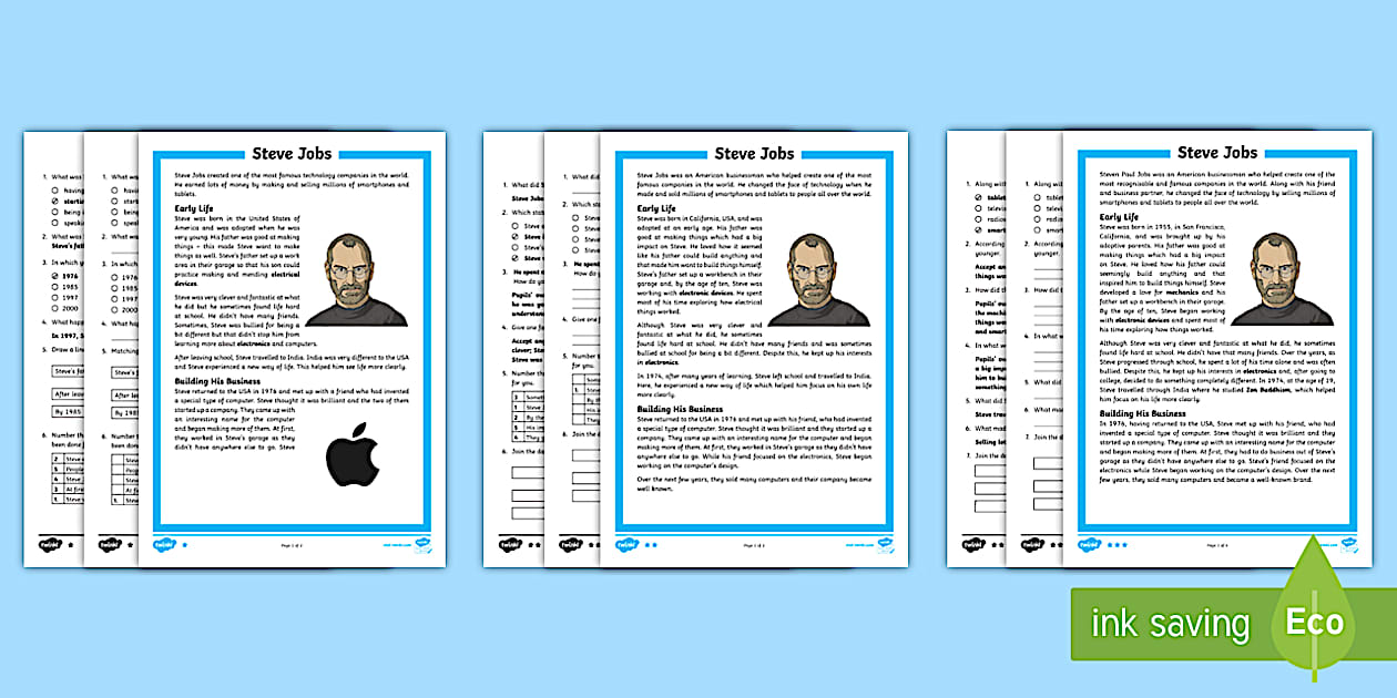 LKS2 Steve Jobs Differentiated Reading Comprehension Activity