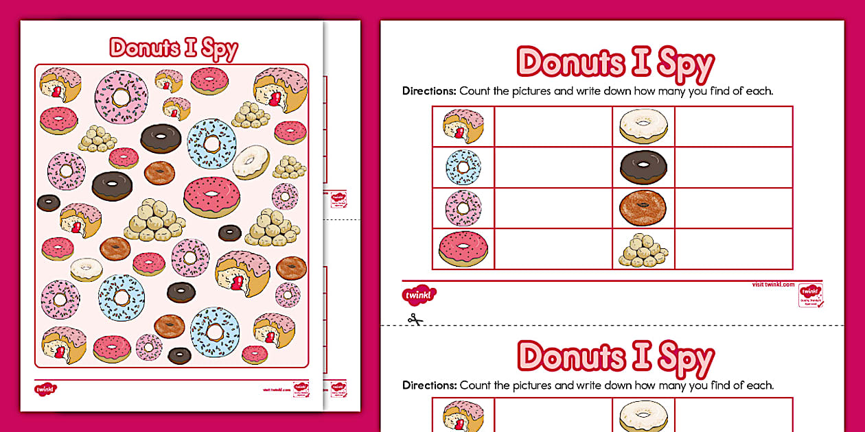 Donuts I Spy Worksheet (Hecho por educadores) - Twinkl