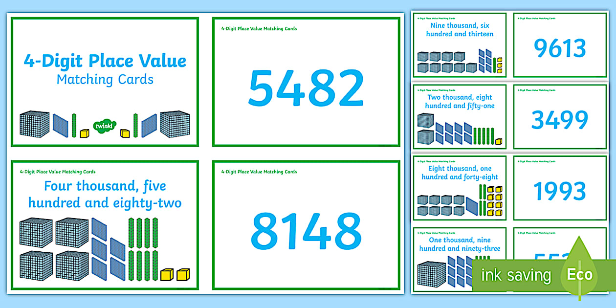 4 Digit Place Value Matching Cards - Twinkl