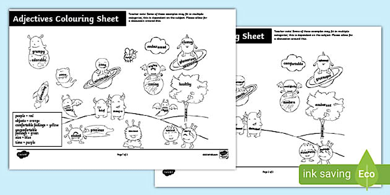 Adjectives Colouring Activity Sheet (teacher made) - Twinkl