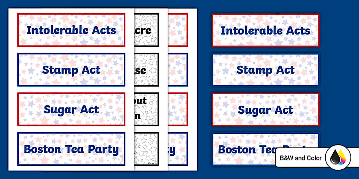 American Revolutionary War Word Cards for 6th-8th Grade