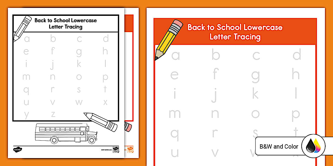School Bus Lowercase Letter Tracing Activity Worksheet - Alphabet