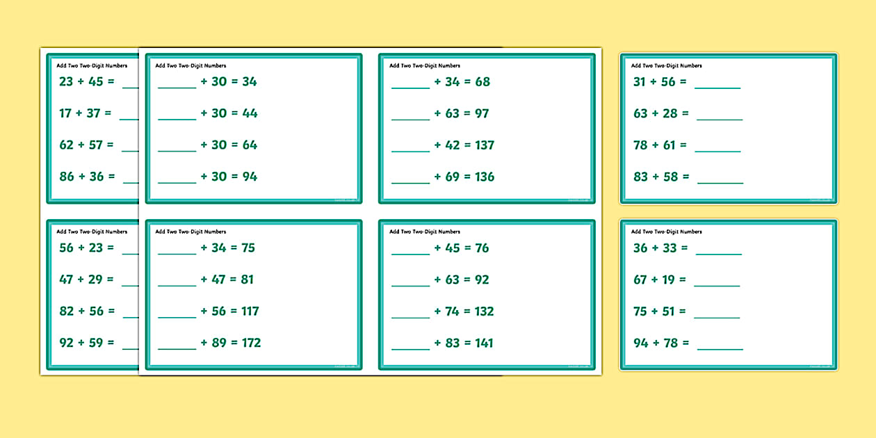 Editable Add Two Two-Digit Numbers Mixed KS1 Maths Challenge Cards