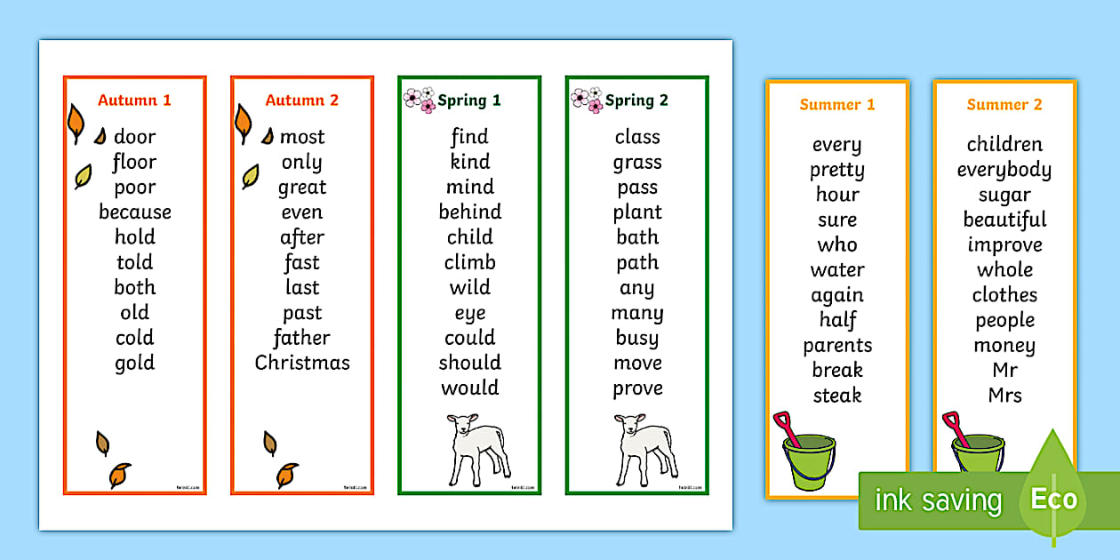 Editable Year 2 Common Exception Words Bookmarks - Twinkl