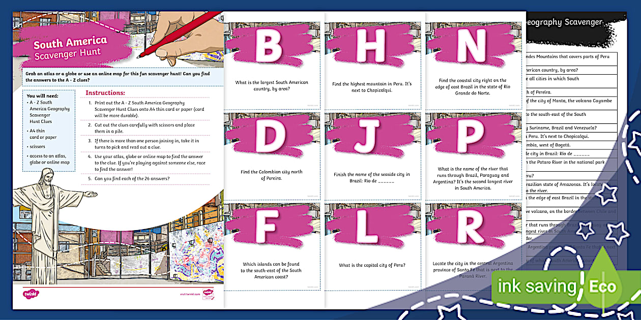 South America Geography Scavenger Hunt (Teacher-Made)